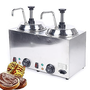 Cheese Warmer with Pump, Electric Nacho Cheese Dispenser with 2 * 2L Insert Pots, Stainless Steel Hot Cheese Dispenser for Salad Jam Seasoning Sauce