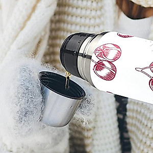 Stainless Steel Leather Vacuum Insulated Mug Cherries Thermos Water Bottle for Hot and Cold Drinks Kids Adults 16 Oz