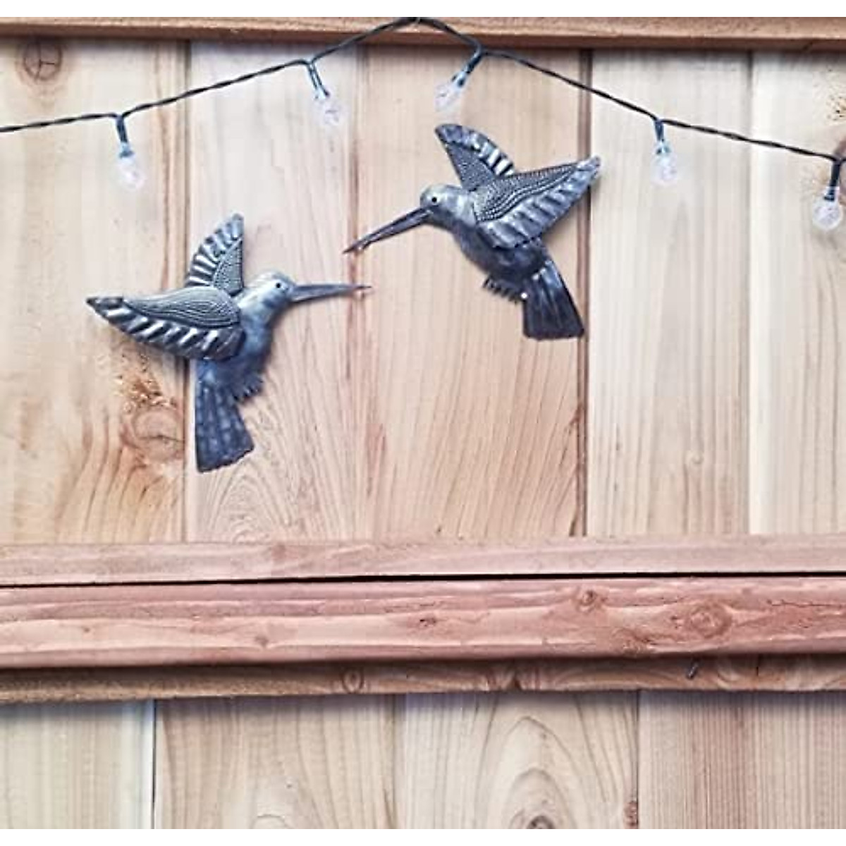 Hummingbirds, Set of 2, Nature Inspired Small Wall Hanging Ornamental Birds, Fall Garden Home Decorations, Good Luck Accent Plaques, Handmade in Haiti 6 x 5.5 Inches