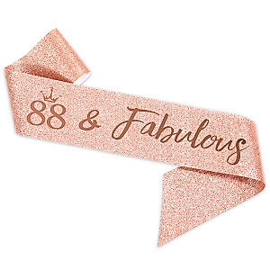 BRT Bearingshui 88th Birthday Tiara and Sash for Woman, Rose Gold Crown for Fabulous 88th Birthday Party Favor Supplies