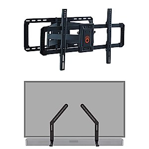 ECHOGEAR Full Motion TV Wall Mount & Sound Bar Mounting Bracket - for Big TVs Up to 90" - Height Adjustable Soundbar Mount