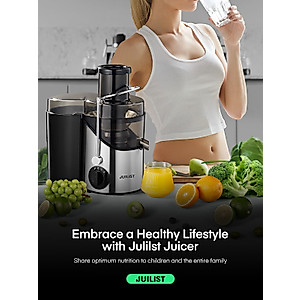 Juicer Machines, 600W Centrifugal Juicer Extractor with Wide Mouth 3” Feed Chute, 1200W Peak Power for Hard & Soft Fruit Vegetable, Easy to Clean, Stainless Steel, Silver