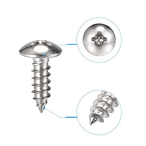 uxcell Phillips Head Self Tapping Screws, #6 x 3/8" 304 Stainless Steel Wood Sheet Metal Screw 50pcs