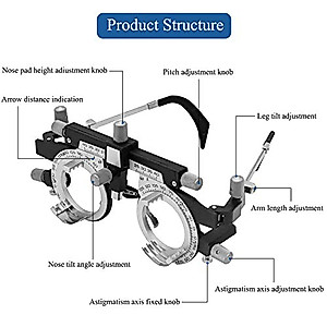 CGOLDENWALL Adjustable Optical Optic Trial Lens Frame Eye Test Glasses Optometry Optician Easily Changeable Cylinder Axis Fully Adjustable Temple Length and Nose Rest (PD:48-80)
