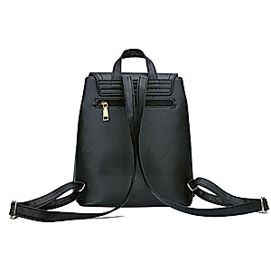 KKXIU Stylish Small Backpack Bag for Women Synthetic Leather Mini Bookbag Purse with Multiple Pockets (a-black)