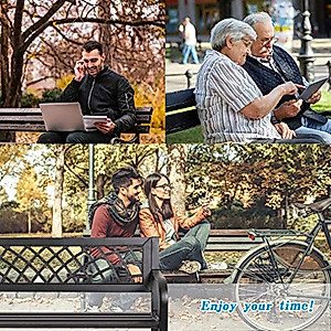 Garden Bench Patio Bench Outdoor Park Bench Metal Outside Porch Chair Seat Cast Iron Steel Frame Sturdy Bench Patio Furniture for Yard Porch Entryway Lawn Decor Deck, Black, 46 in