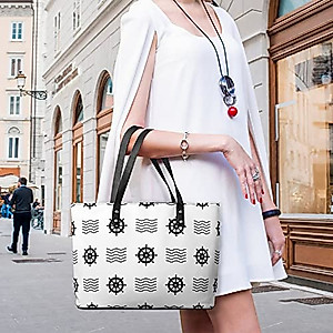 Womens Handbag Anchor And Wave Pattern Leather Tote Bag Top Handle Satchel Bags For Lady