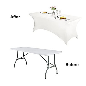 FORLIFE Spandex Table Covers 6ft，Fitted Tablecloth for 6ft Rectangular Tables, Stretch Patio Table Covers, Universal Spandex Table Cover for Wedding, Banquet, Party (6ft, White)
