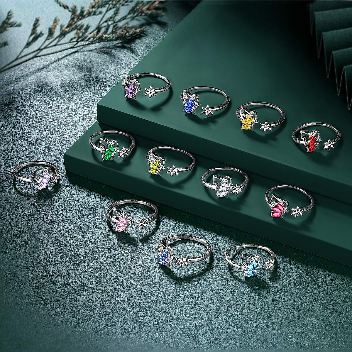 Hipunk Butterfly Blue Jewelry Sets Birthstone Women 925 Sterling Silver March-Auqamarine Birth Stone Animal Butterflies Jewelry Sets/Earring/Ring/Bracelet Set Crystal Birthday Jewelry SS0003M