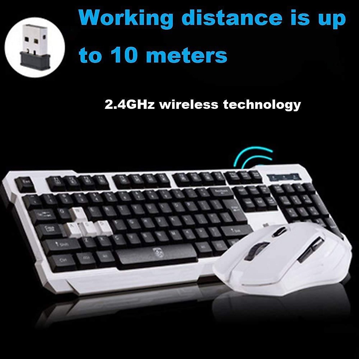 UniFire V60 Waterproof 2.4G Wireless Gaming Keyboard with Mouse DPI Control For DESKTOP PC Laptop Wireless Keyboard Mouse Combos (white)