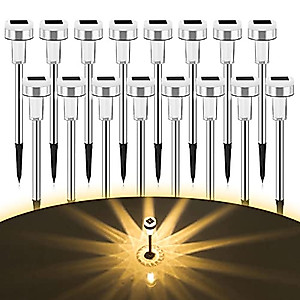 TWINSLUXES 16 Pack Solar Pathway Lights Outdoor Dual Light Source LED Solar Waterproof Pathway Lights for Garden Patio and Walkway Decoration Warm White.