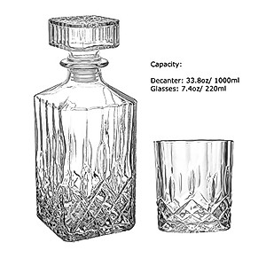 Hibekol Whiskey Decanter Set with 2 Glasses - Whiskey Decanter Glasses Set for Men - Birthday Gifts Groomsmen Gifts - Liquor Scotch Bourbon Vodka and Wine