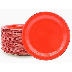 HSPAIDYP 50Pcs Red Party Supplies Red Paper Plates 7" Red Retro Dessert Plates Solid Red Christmas Plates for Solid Red Theme Wedding Bridal Baby Shower Red New Year Party Birthday Party Decor