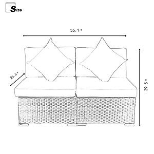 Excited Work 2 Piece Outdoor PE Wicker Rattan Patio Couch with Washable Cushion and 2 Pillow,Sectional Furniture Conversation Set（Dark Blue）