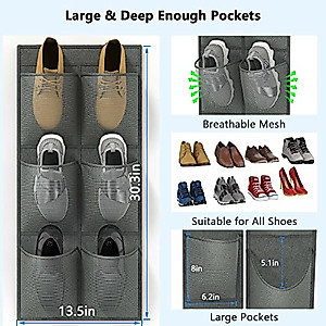 Deyilian 2 Pack 12 Large Mesh Pockets Closet Door Hanging Shoe Rack Organizer Narrow Shoe Holder, Wall Mounted Shoes Rack with Sticky Hanging Mounts for Camper RV Shoe Storage No Drilling