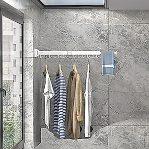 PLKO Retractable Clothes Drying Rack,Wall Mounted Clothes Hangers，Space Saver Laundry Drying Rack for Balcony,Laundry,Bathroom,Patio and Bedroom (2-Pole White)