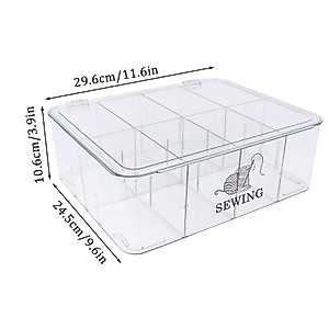 Xbopetda Clear Sewing Box, 8 compartments Sewing Basket Empty, Sewing Storage Box Sewing Supplies Organizer with Removable Dividers, Sewing Kit Storage Box for Scissors/Thread/Pins/Needles/Clips