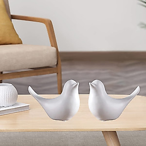 2pcs Bird Figures Ceramic Bird Statue Animal Sculptures Ornaments for Home Office Garden Decoration - White, Size S