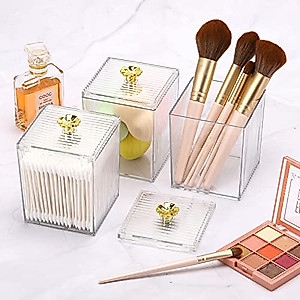 Tecbeauty 3PCS Qtip Holder Bathroom Organizer and Storage Containers Plastic Apothecary Jars Dispenser with Lids for Cotton Ball, Cotton Swab, Cotton Round Pads, Floss