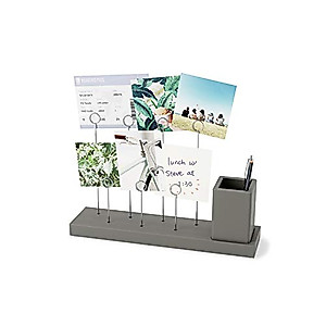Umbra Gala Photo Display, Multi Gallery for 7 Images Plus Planter/Pen Holder, Desk Picture Frame, W31×D21×H8cm, Gray