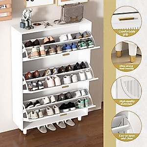 FeLeA Entryway Shoe Cabinet, Narrow Shoe Storage Cabinet with 3 Flip Drawers, Modern Slim Shoe Cabinet, Freestanding Shoe Rack, Shoe Organiazer(31.5" Wx 9.45" Dx 47.24" H)