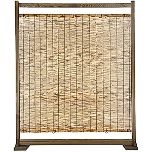 MyGift Large Semi Private Reed Single Panel Privacy Screen Room Divider with Rustic Brown Wood Frame