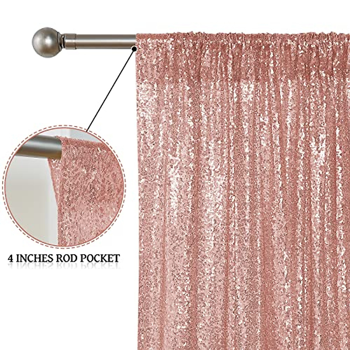 Sugargirl Rose Gold Sequin Backdrop Curtain 4 Panels 2FTx8FT Glitter Rose Gold Background Drapes Sparkle Photography Backdrop for Party Wedding Birthday Wall Decoration