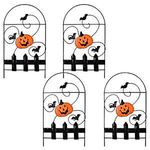 Gift Boutique Decorative Halloween Metal Cemetery Garden Fence 4 Pack Fall Panel Border Edge Picket Gate Fencing Yard Patio Lawn Landscape Gardening Outdoor Decor