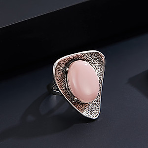 Aprilery Pink Onyx Triangle Statement Rings, Fashion Big Pink Gemstone Cocktail Costume Jewelry Ring for Women Valentines Mothers Day Christmas Birthday Gift