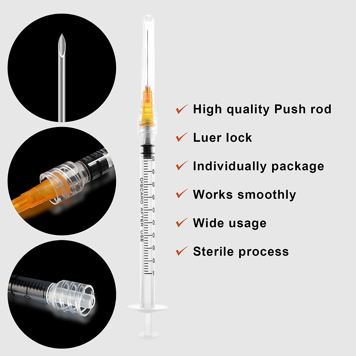 1ml/cc Disposable Syringe with 25 Gauge 1 Inch,Individual Package,Pack of 20
