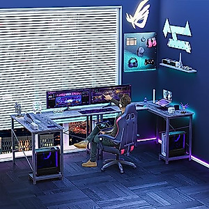 Sweetcrispy L Shaped Gaming Desk, Computer Desk Corner Desks PC Gaming Desk Table with CPU Stand Side Bag for Home Office Dorm Sturdy Writing Workstation, Grey, 50 Inch