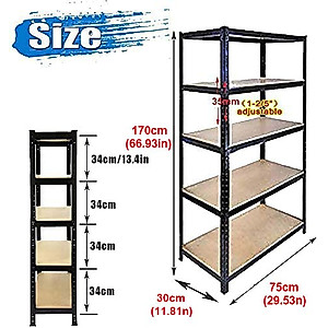 5 Tiers Storage Rack Heavy Duty Shelf Steel Shelving Unit 1929lbs High Weight Capacity Adjustable Garage Shelves for Garage, Kitchen, Pantry, Laundry, Office - 29.53" W x 11.81" D x 66.93" H, Black
