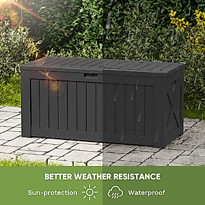 VICTONE 120 Gallon Large Deck Box, Outdoor Lockable Storage Box for Gardening Tools, Waterproof Deck Box for Patio Furniture, Black