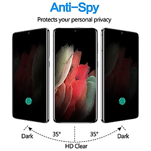 YWXTW [2 Pack] Privacy Support Fingerprint Unlock Screen Protector for Samsung Galaxy S21 Ultra,Tempered Glass HD Anti-Scratch Screen Protector 3D Curved Edge Easy Install Case Friendly