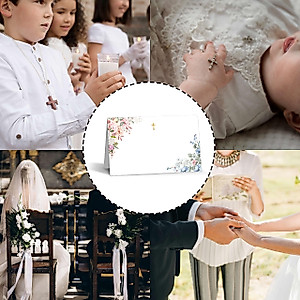 Floral Baptism Place Cards, Table Place Card for First Holy Communion Religious Party/Christening Naming Ceremony, Pink and Blue Tent Name Place Cards for Table Setting, 25 Pack(A01)