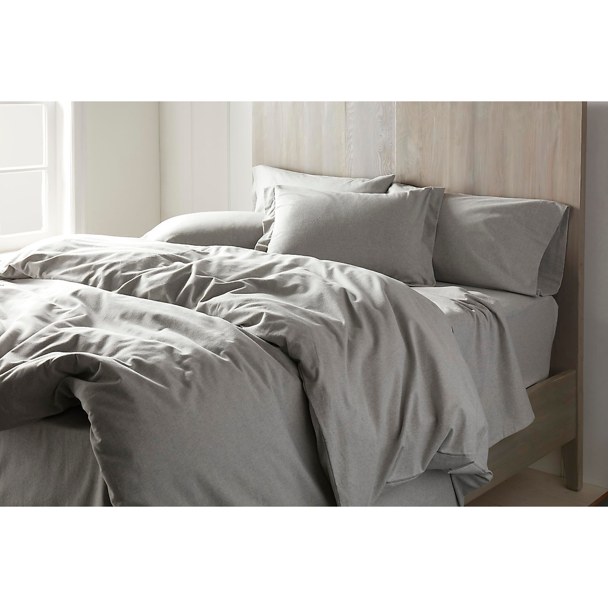 Coyuchi Cloud Brushed Organic Flannel Fitted Sheet, Pale Gray Heather (King)