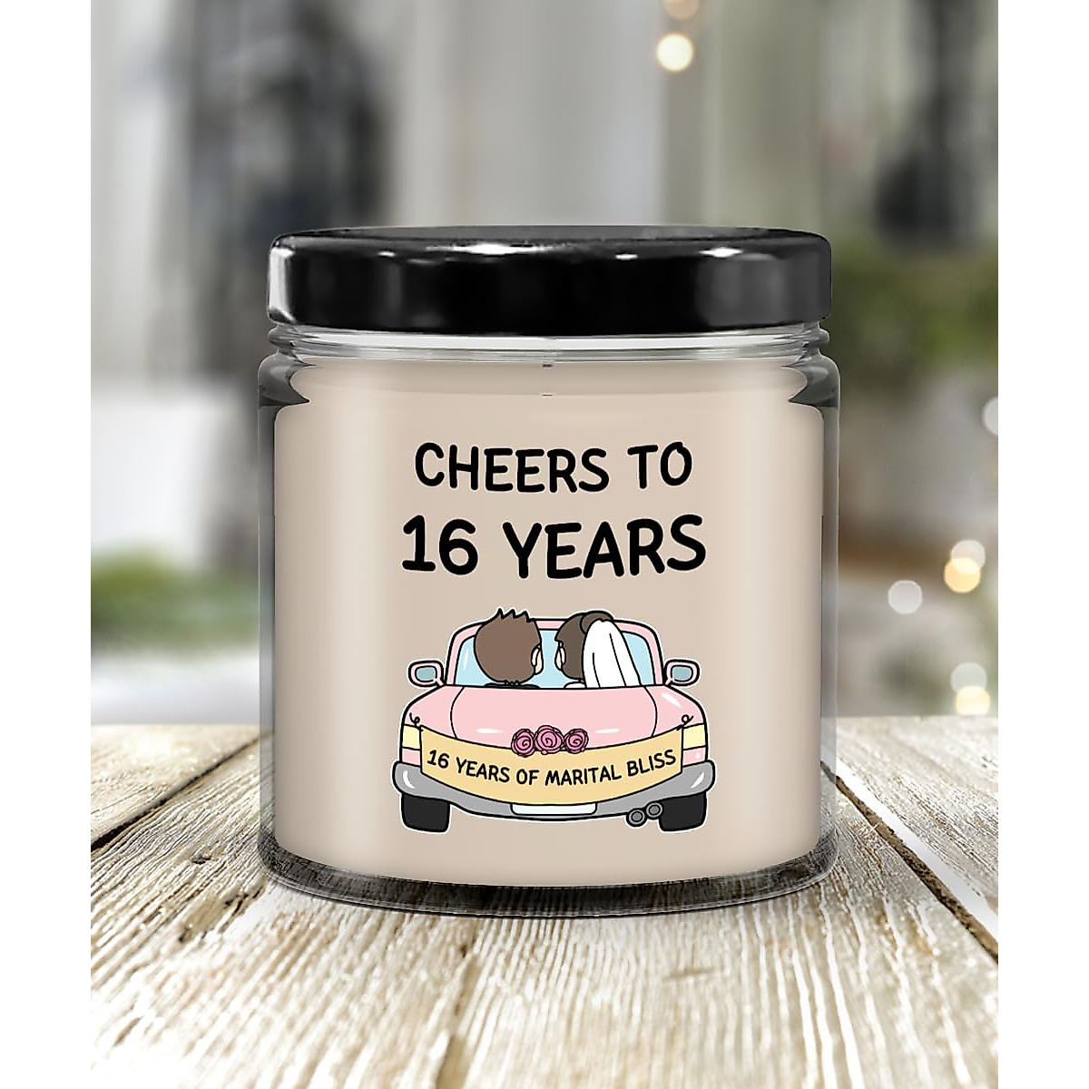 generic IKPR 16th Wedding Gift Anniversary for Wife Husband him Couples 16 Years Candle Gifts Cheers to 16 Years of Marital Bliss, White