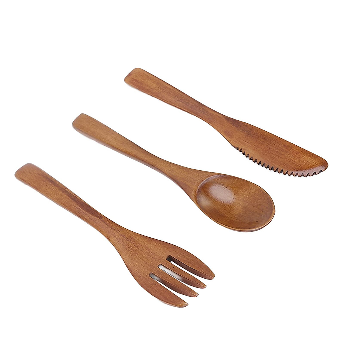 Wooden Forks and Spoons for Eating Utensils Set, Travel Wooden Spoons Forks, Wooden Dinner Utensil Set Kitchen Wooden Flatware Tableware Cutlery Set Includes Wooden Spoon, Fork, Knife (3 Pieces)