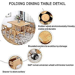 EEGUAI Folding Table Wooden Kitchen Dining and Chairs Set Computer Table for Office Home Kitchen with Wheels