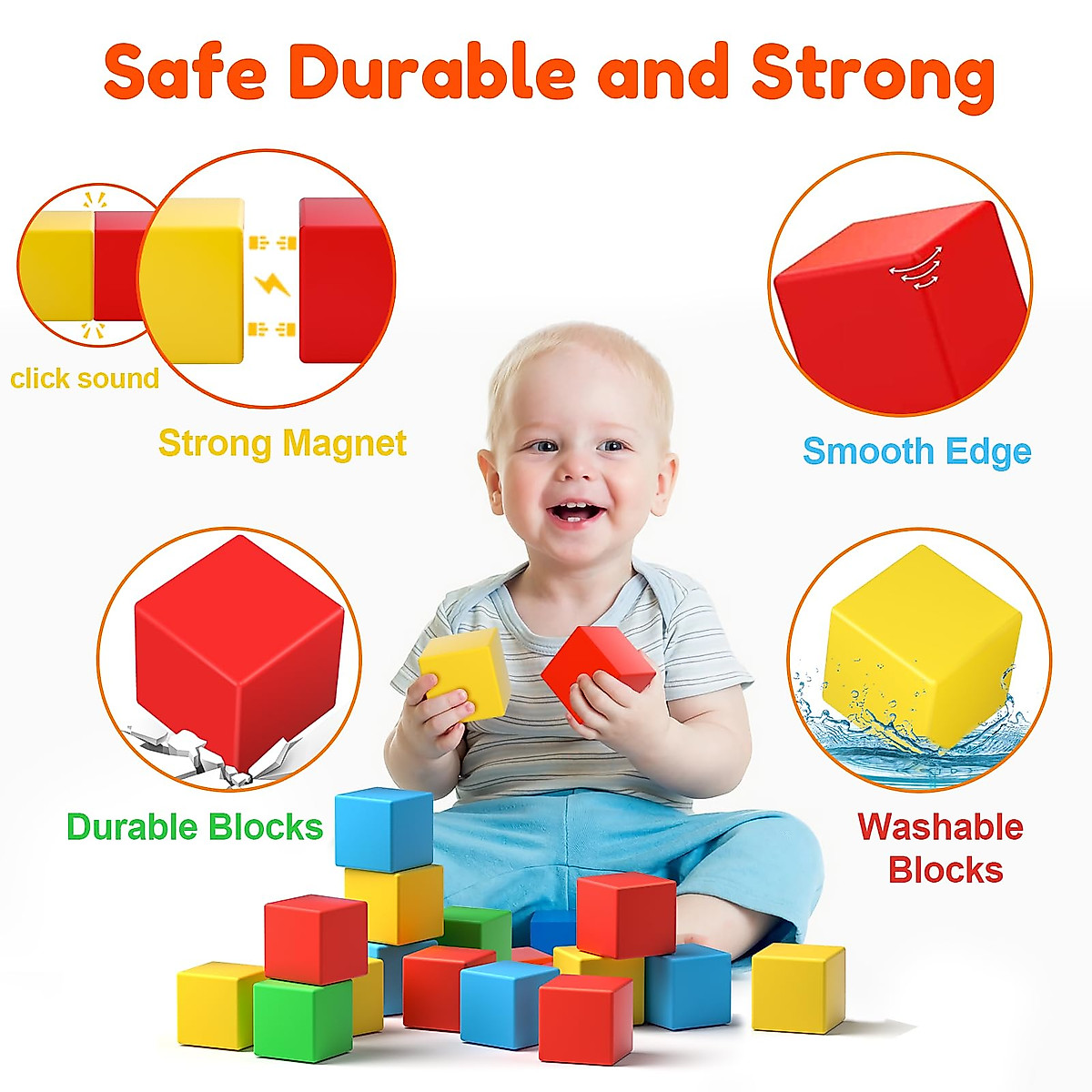 Feoxialy Magnetic Blocks,1.42 inch Large Magnetic Building Block for Toddlers 3 4 5 6 7 8 Year Old Boys Girls Color Magnetic Cubes Learning Toys for Kids 1-3 Sensory Toys Age 4-8 Gift