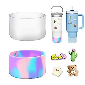 2 Pcs Protective Silicone Boot Compatible for Stanley Quencher Adventure 40oz Tumbler & Stanley IceFlow 20oz 30oz,Hydrapex 40oz,Anti-Slip BPA Free Bottle Bottom Sleeve Cover (clear and three-color)