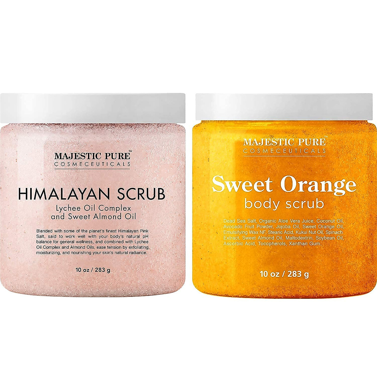 Majestic Pure Himalayan Salt Scrub and Orange Scrub Bundle – Exfoliating and Moisturizing Body scrub Combo