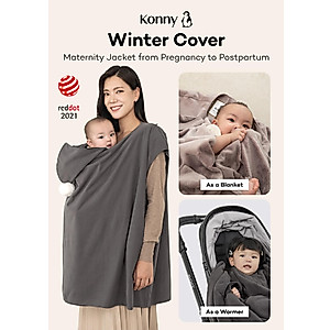 Konny Baby Carrier Winter Cover, Maternity Baby Carrier Hoodie, Women's Fleece Jacket, Maternity Coat, Nursing Hoodie Vest (Charcoal, Free Size)
