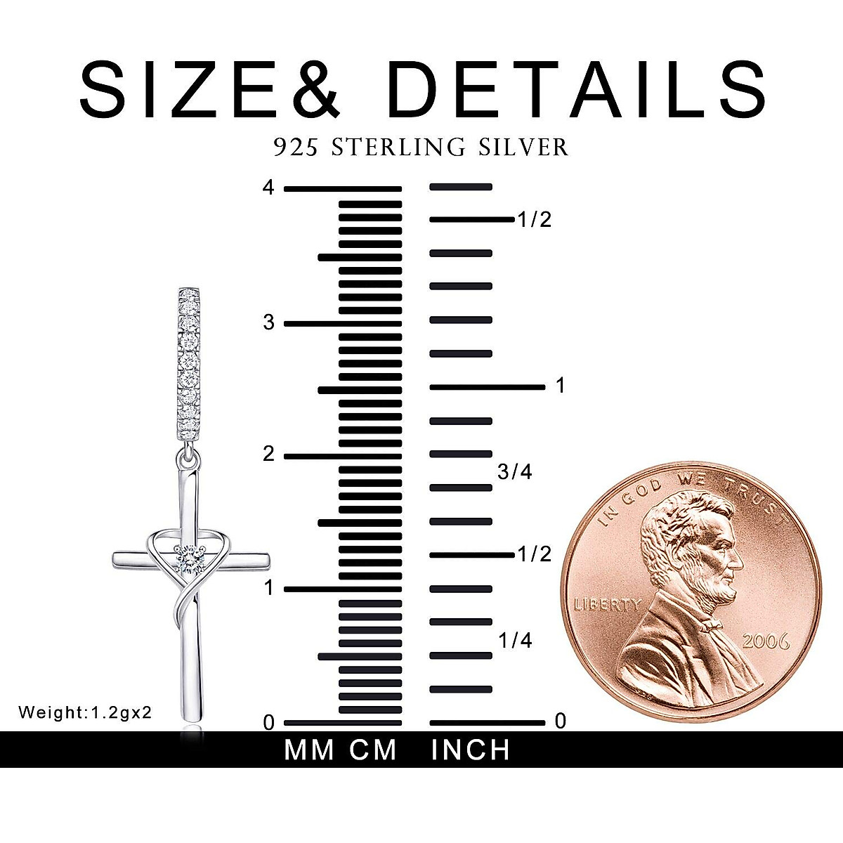 925 Sterling Silver Earrings for Women Heart Earrings Dangle Earrings Cross Jewelry for Festival, Vacation or Holiday by AmorAime (D-04-April)