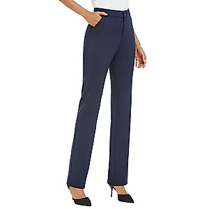 iChosy Women's Stretchy Straight Leg Dress Work Pants Business Office Casual Slacks with Pockets Navy32 0