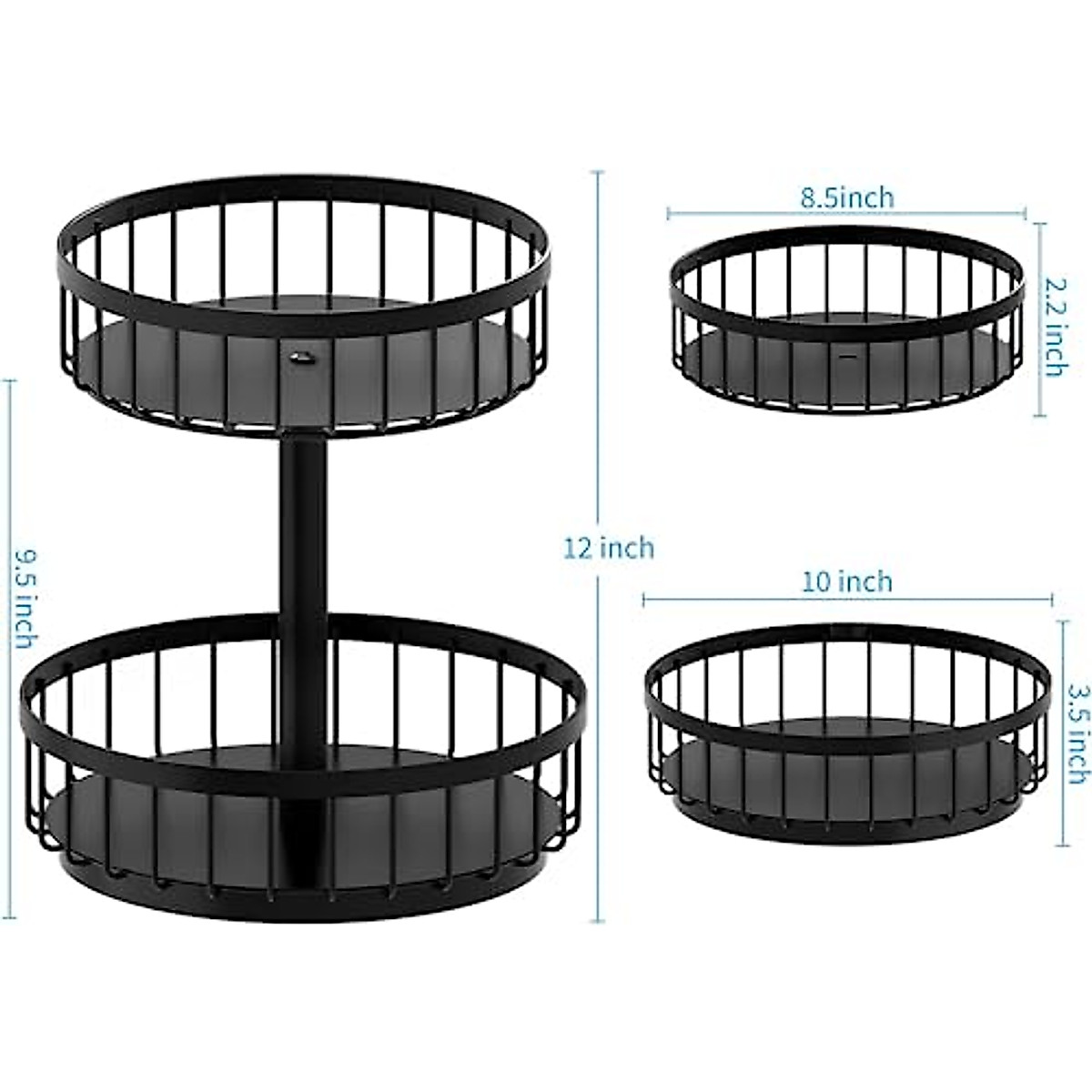 Vajdlpq Lazy Susan Organizer 2 Layers Metal Steel, Turntable Height Adjustable, Rotating Spice Rack for Pantry Cabinet Table