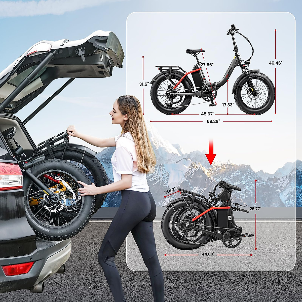 Hipeak Elias Ebike Folding Electric Bike for Adults 750W Speeds Up to 25MPH Large 48V 15Ah Removable Battery 20" x 4.0"Fat Tire Electric Bicycle with Front Dual Suspension,UL2849 Certified