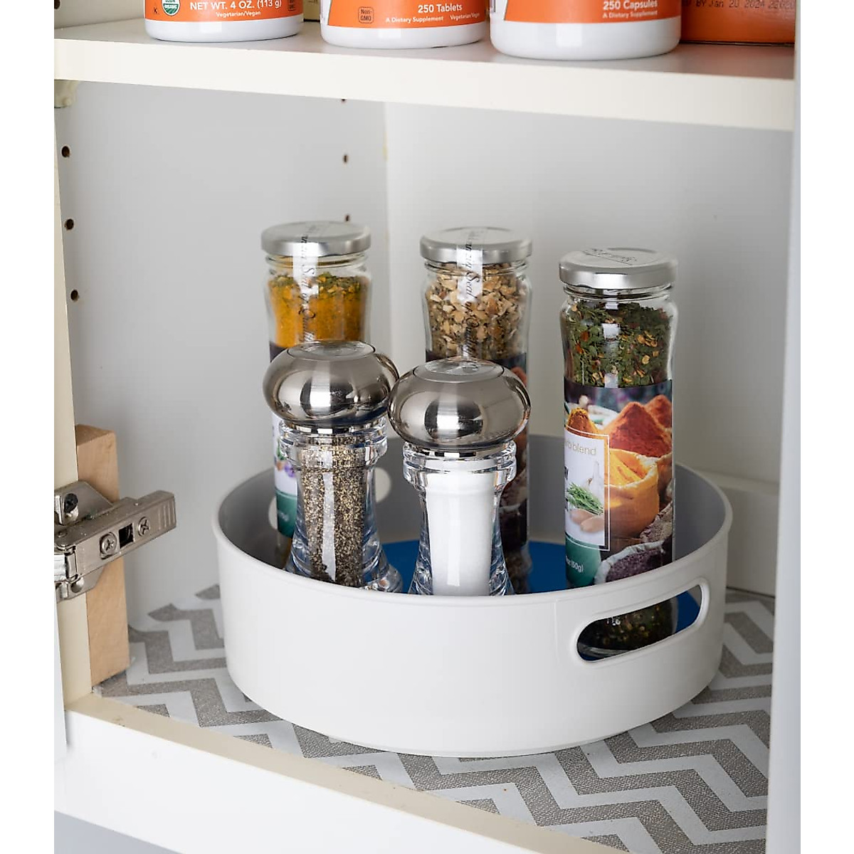 Wake INFIN Lazy Susan Cabinet Organizer Turntable 9 and 12 Inch 2 Pack Rotating Table Spice Rack Storage Kitchen Non-Skid Pad with Bin and Handles