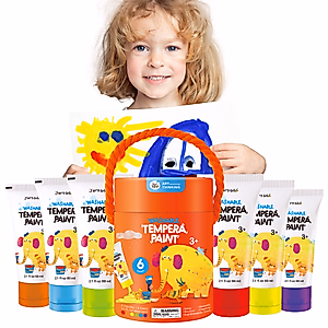 Jar Melo Washable Tempera Paint for Toddlers 3 4 5 6 7 8+ Age Activity, 6 Color 2.1fl oz Non Toxic Kids Paint for Finger Painting School Classroom Art Supplies Craft Projects Birthday Christmas Gift
