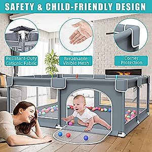 Baby Playpen, 79 x 63 Inches Extra Large Playpen with 50 PCS Ocean Balls, Indoor & Outdoor Kids Activity Center, Infant Safety Gates with Breathable Mesh,Sturdy Play Yard for Babies and Toddlers